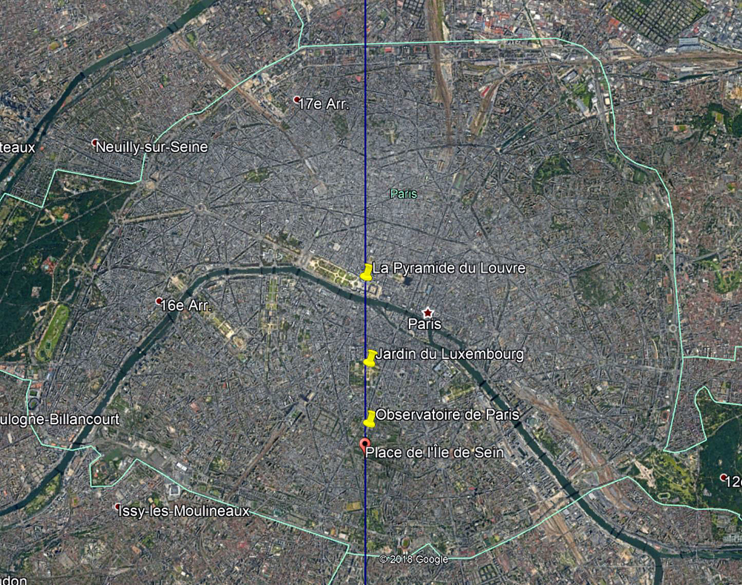 Le Méridien de Paris traverse des lieux hautement symboliques